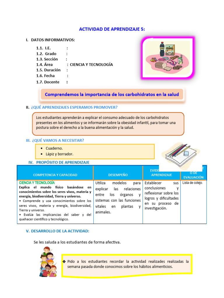 D5 A1 SESION Comprendemos La Importancia de Los Carbohidratos en La ...