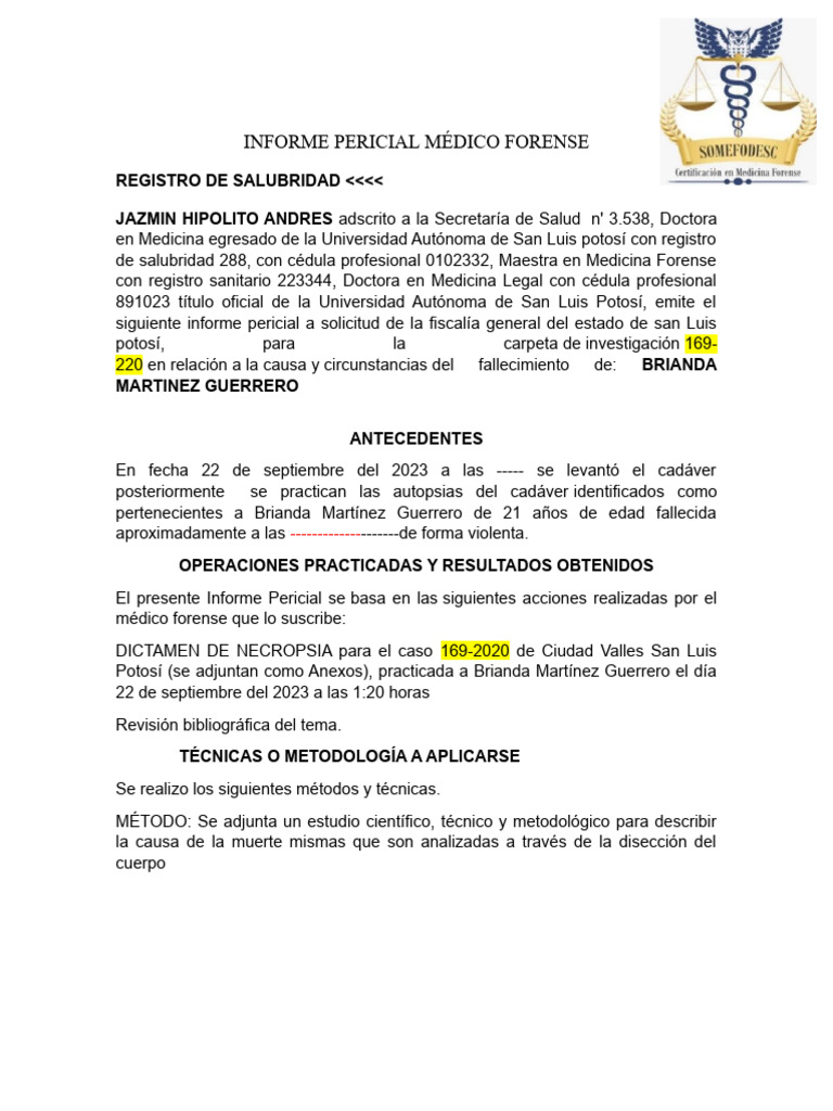 INFORME Forense | PDF | Jurisprudencia médica | Ciencia y derecho