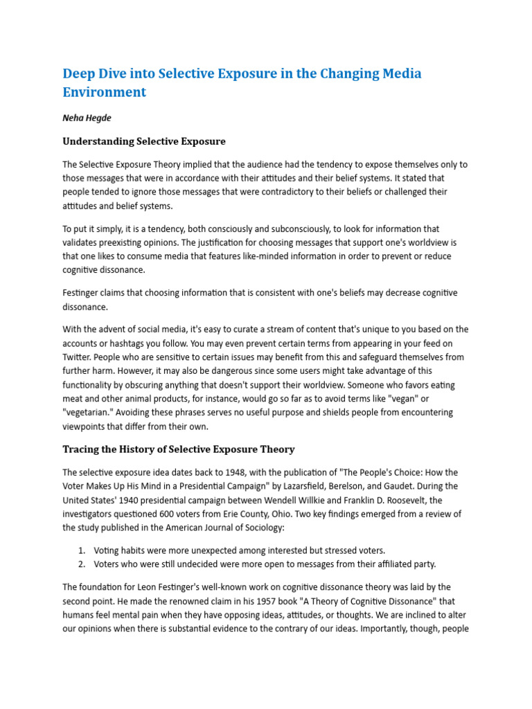 Neha - Selective Exposure Write Up | PDF | Attitude (Psychology ...