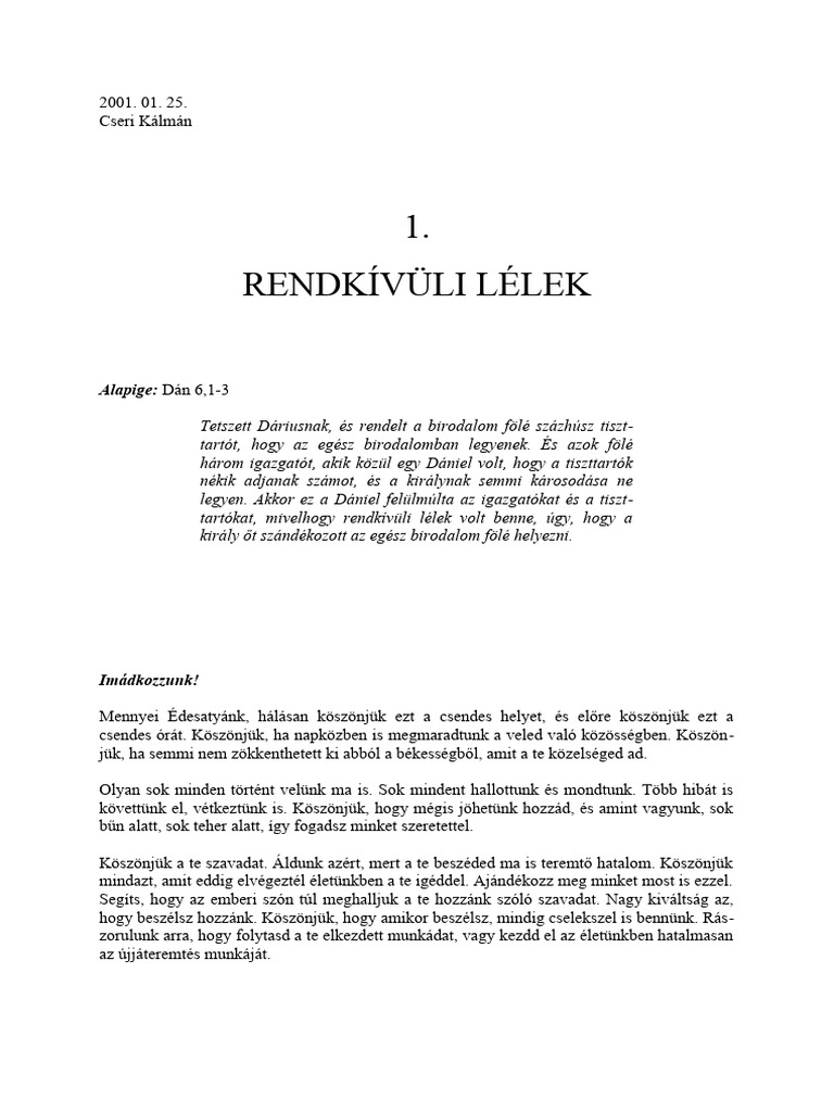 1 Dan 6, 1-3 Rendkivuli Lelek CSK | PDF