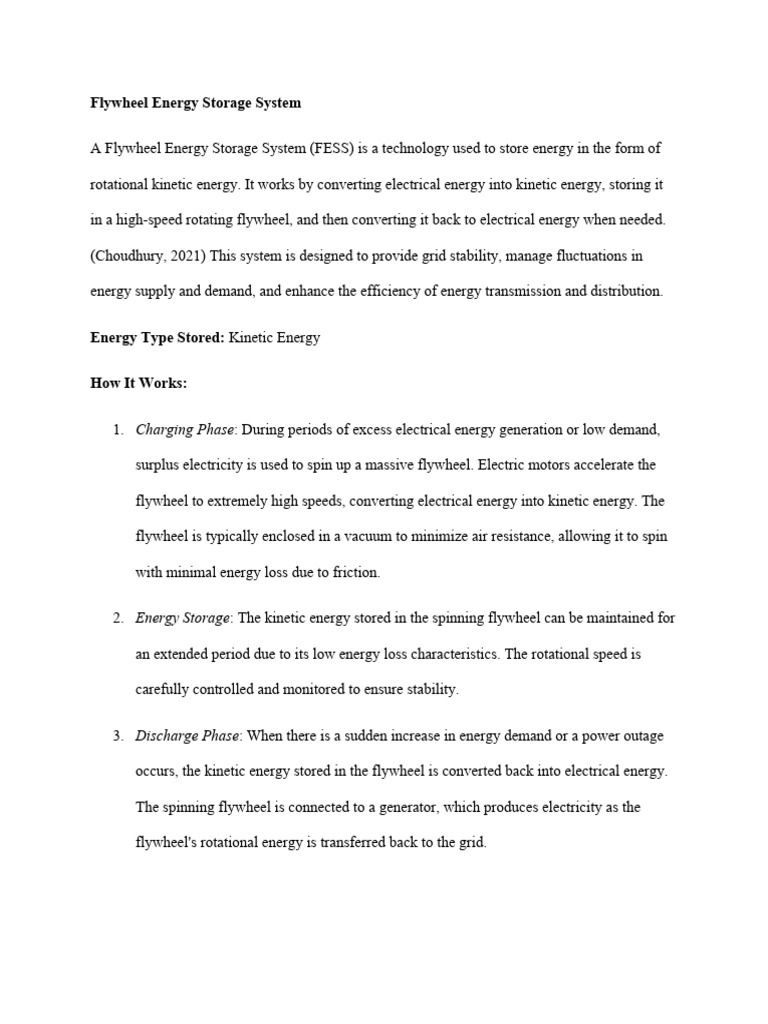 Flywheel Energy Storage System | PDF | Energy Storage | Electrical Grid