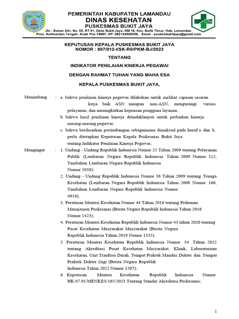 1.3.2. Ep. 2. SK Kapus Tentang Indikator Penilaian Kinerja Pegawai FIKS | PDF