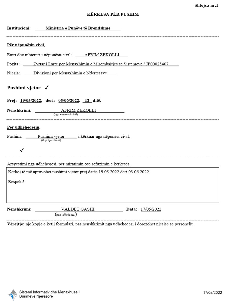 Kërkesa Për Pushim | PDF