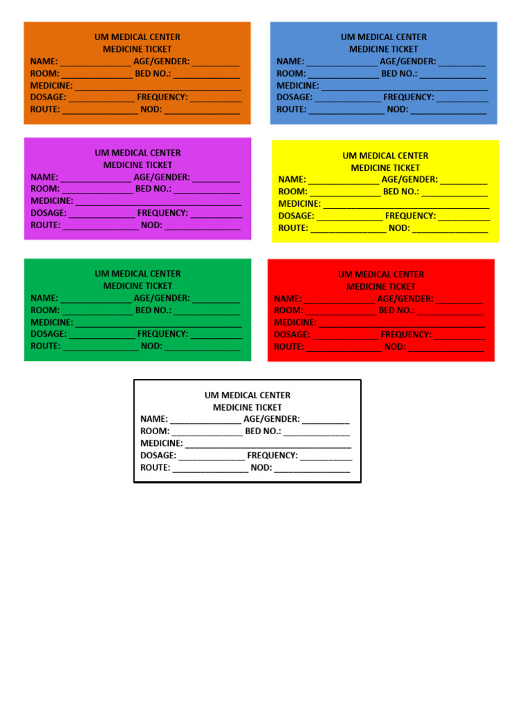 Medicine Ticket Template | PDF