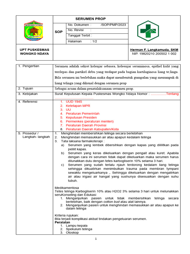 Sop Serumen Prop | PDF