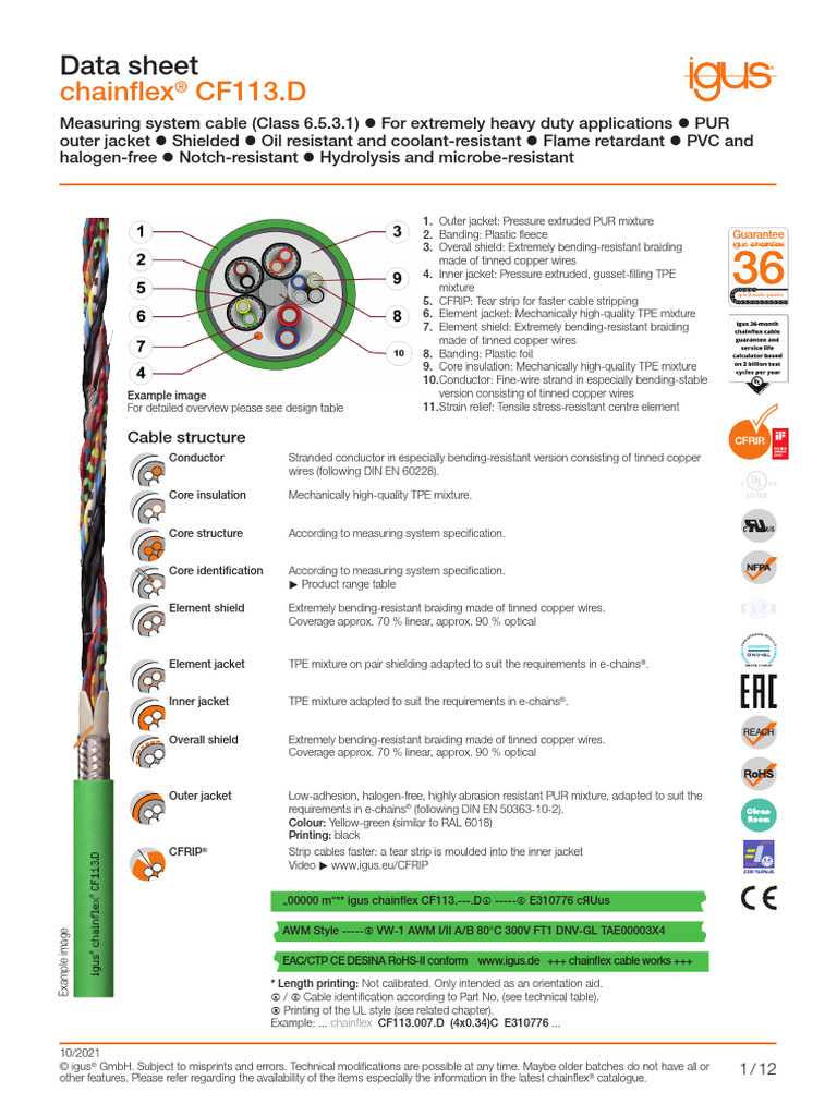 EU Data Sheet Chainflex CF113.D | PDF | Wire | Electricity