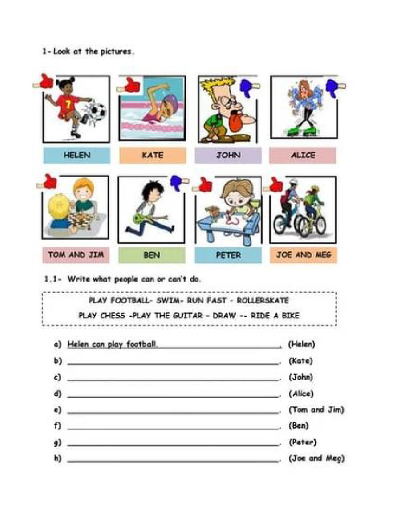 Verb Can Exercises 5to 6to | PDF