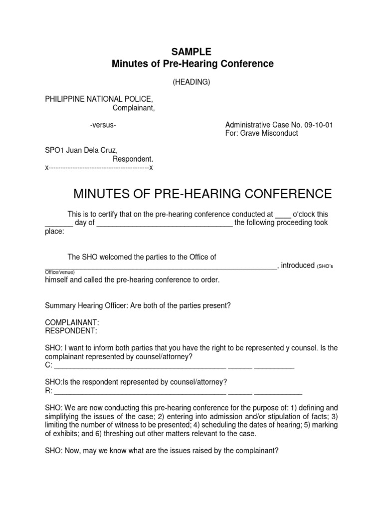 Sample Minutes of Hearing | PDF | Government | Justice