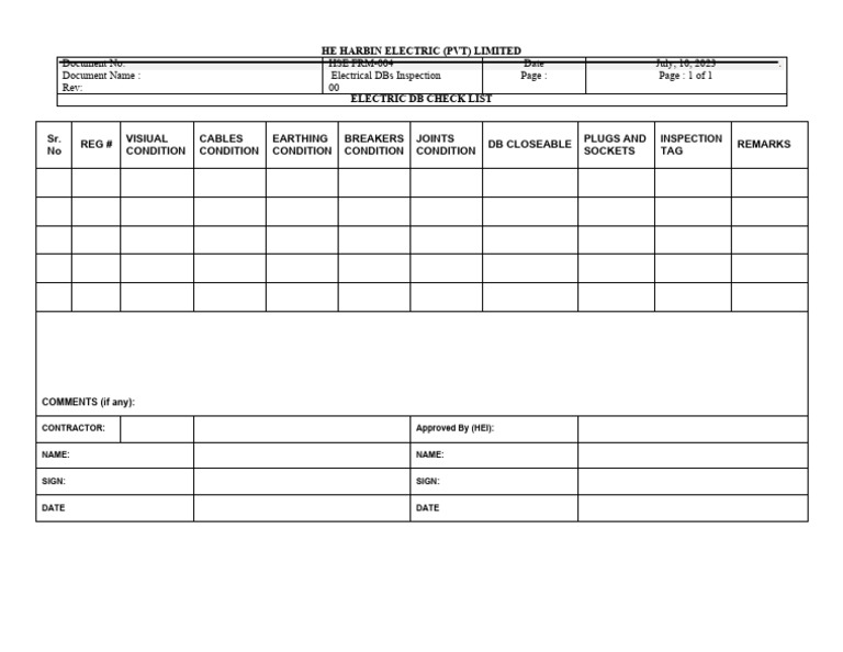 HSE FRM-004 DBs Inspection Checklist | PDF HSE FRM-004 DBs Inspection Checklist | PDF