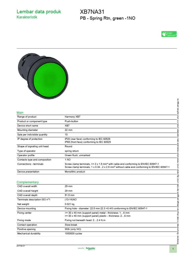 60 Push Buton On, Type Harmony XB7 - XB7NA31 | PDF | Electrical ...