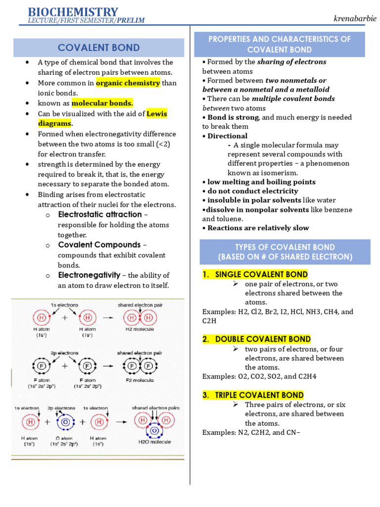 Biochem Notes | PDF | Chemical Bond | Covalent Bond