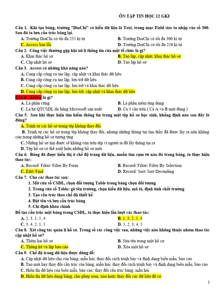 002 ON TAP TIN HOC 12 GKI Thu - Docx 25 10 2023 | PDF