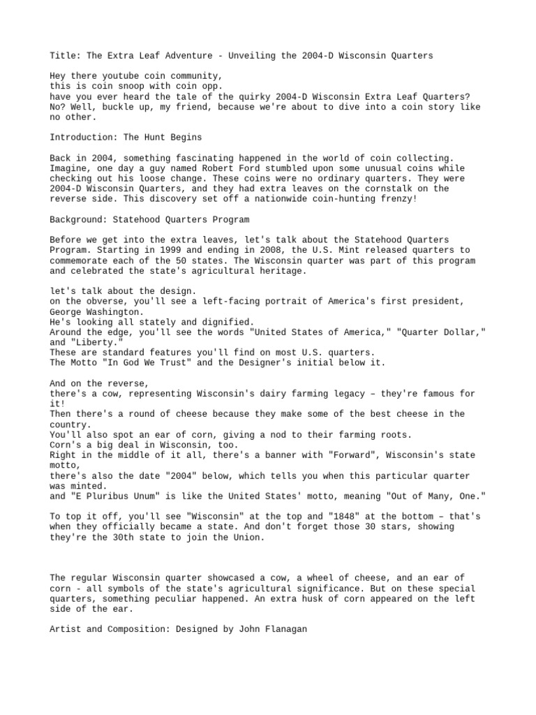 2004 D Wisconsin Extra Leaf Quarters Pdf Numismatics Coins