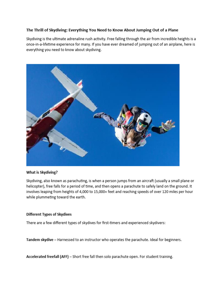 Article For Skydiving Pdf Parachuting Falling