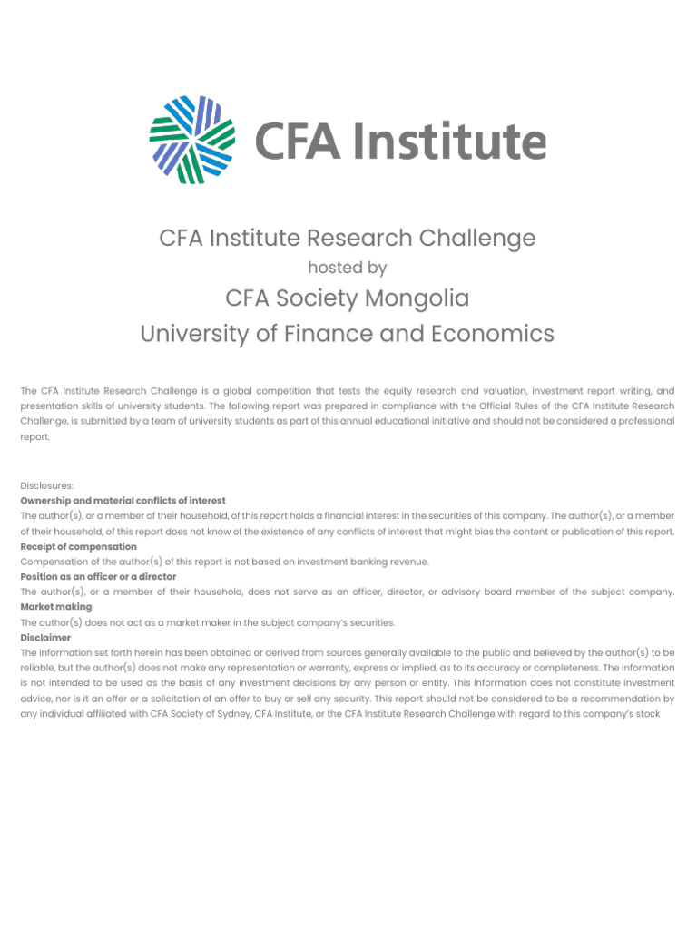CFA RC Final Report. UFE Team Meraki 1 | PDF | Insurance | Dividend