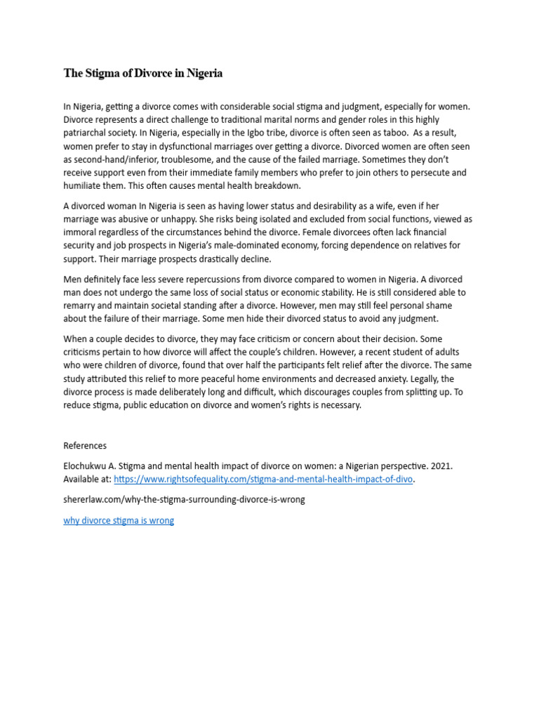 The Stigma of Divorce in Nigeria | PDF