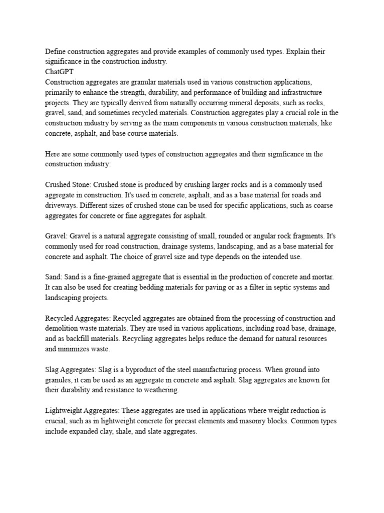Define Construction Aggregates and Provide Examples of Commonly Used ...