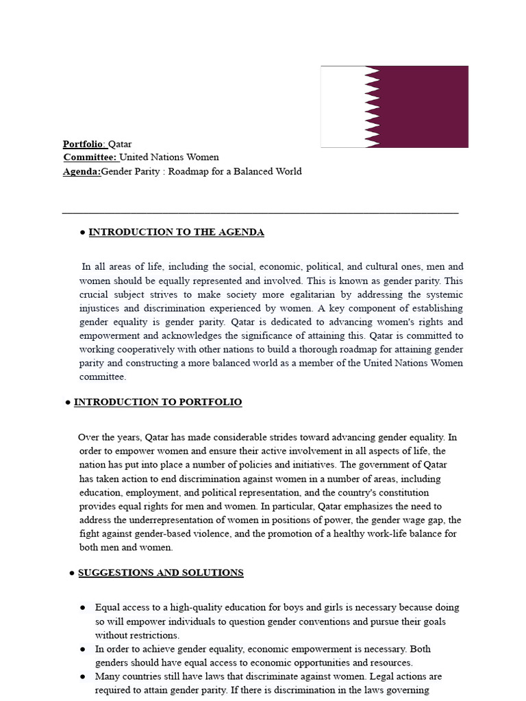 Qatar Position Paper (UNW) | PDF | Gender Equality | Gender Studies