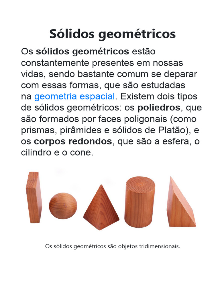 Sólidos geométricos | PDF | Geometria Elementar | Matemática