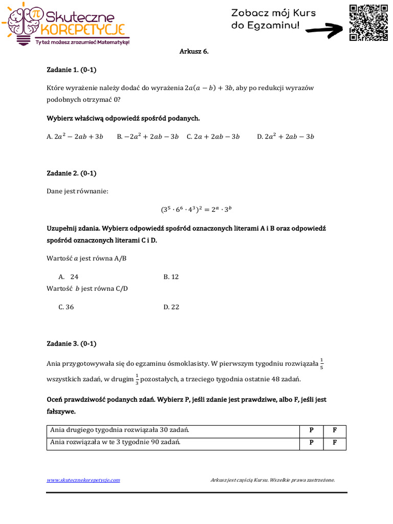 Arkusz 6 Egzamin | PDF