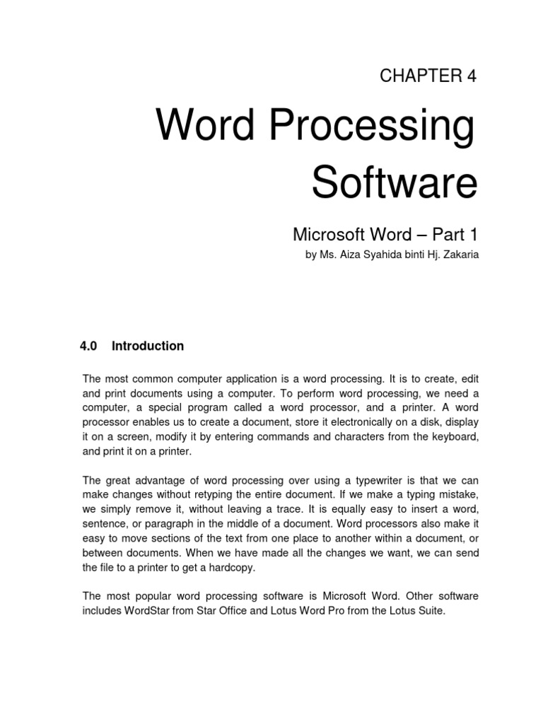 CHAPTER_4_WORD_PROCESSING_SOFTWARE_PART_1 | PDF | Word Processor | Microsoft Word