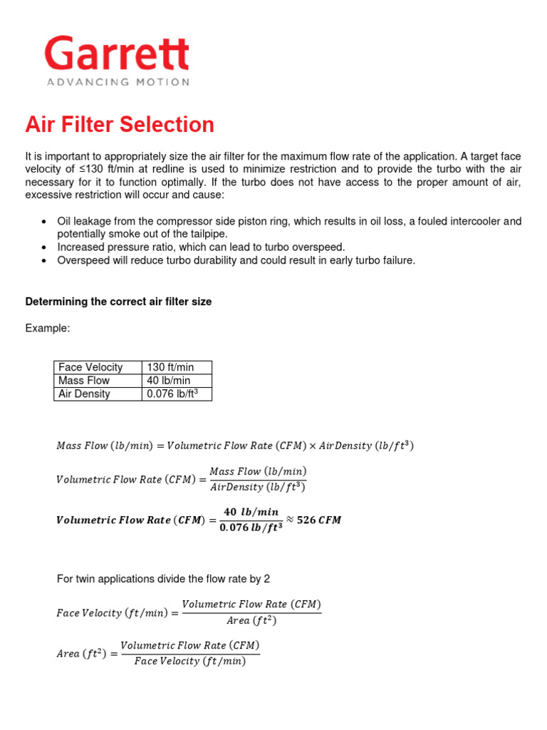 Air Filter Selection | PDF | Turbocharger | Flow Measurement