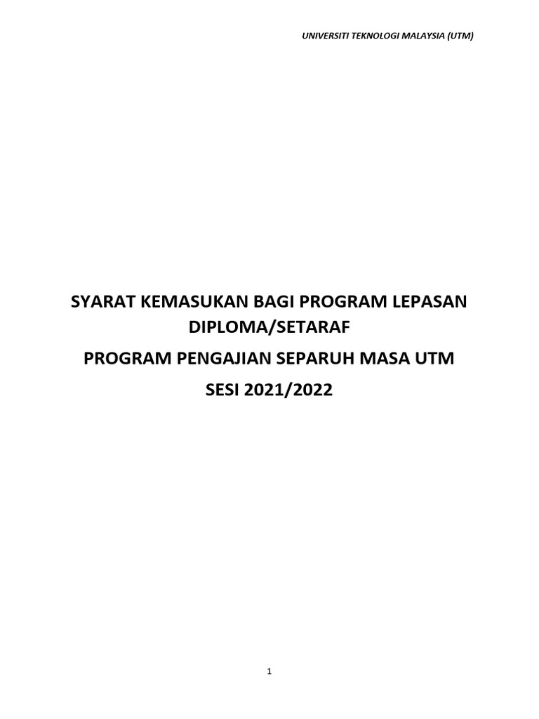 Syarat Kemasukan Bagi Program Lepasan Diploma Sesi 20212022 | PDF