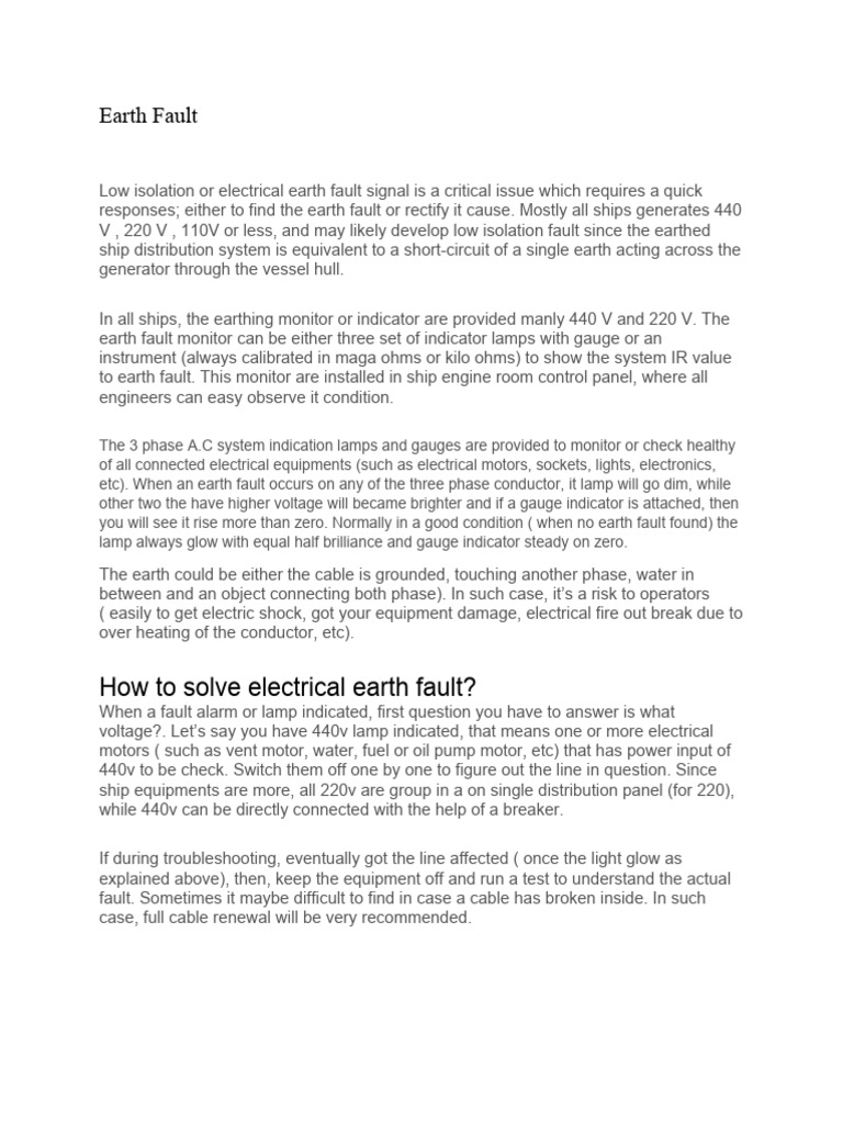 Ship Earth Fault Detection and Risks | PDF | Mains Electricity | Power ...