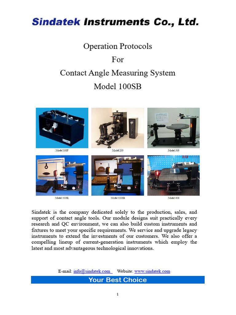 Contact Angle Meter Operation Protocols - Model 100SB | PDF | Wetting ...