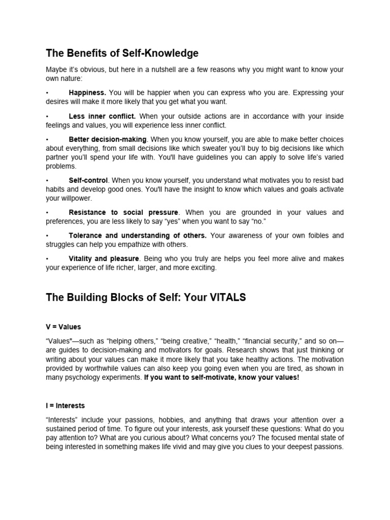 The Benefits of Knowing Yourself | PDF | Self-Management | Self Control The Benefits of Knowing Yourself | PDF | Self-Management | Self Control