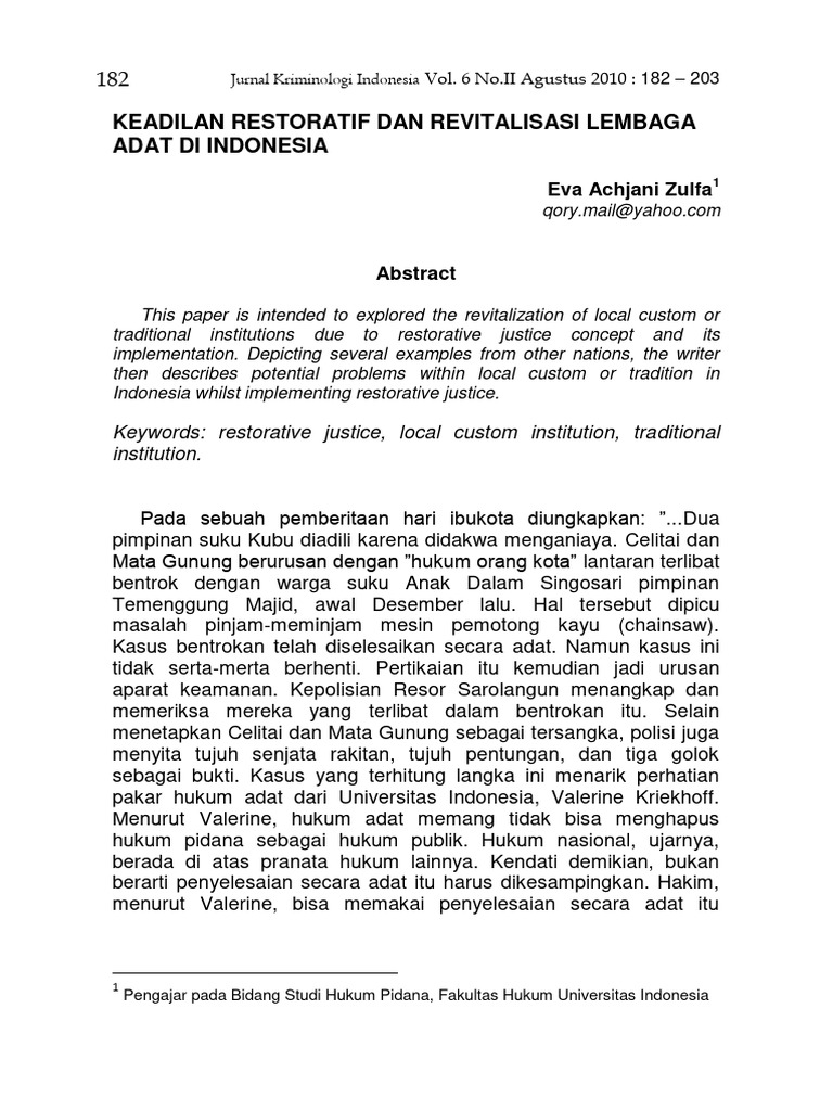 4199 ID Keadilan Restoratif Dan Revitalisasi Lembaga Adat Di Indonesia | PDF | Ilmu Sosial