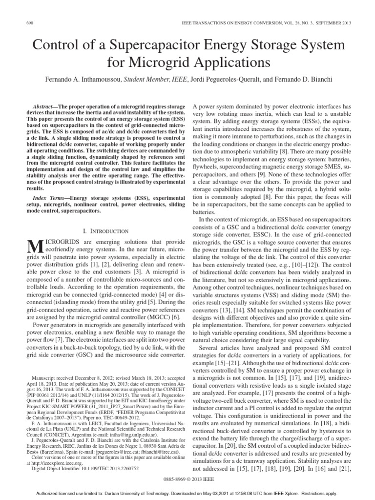 Control of A Supercapacitor Energy Storage System | PDF | Distributed Generation | Physical Sciences