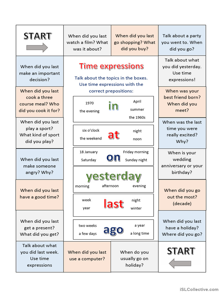Boardgame Using Time Expressions | PDF | Workweek And Weekend Boardgame Using Time Expressions | PDF | Workweek And Weekend