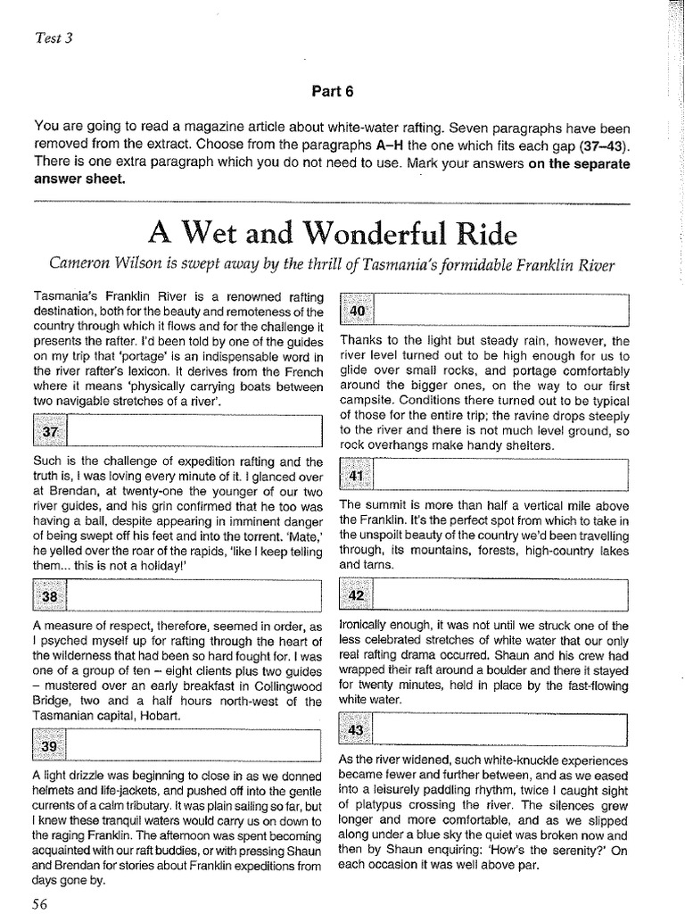 CPE Testbook Test 3 Part 6 A Wet and Wonderful Ride BLANK | PDF