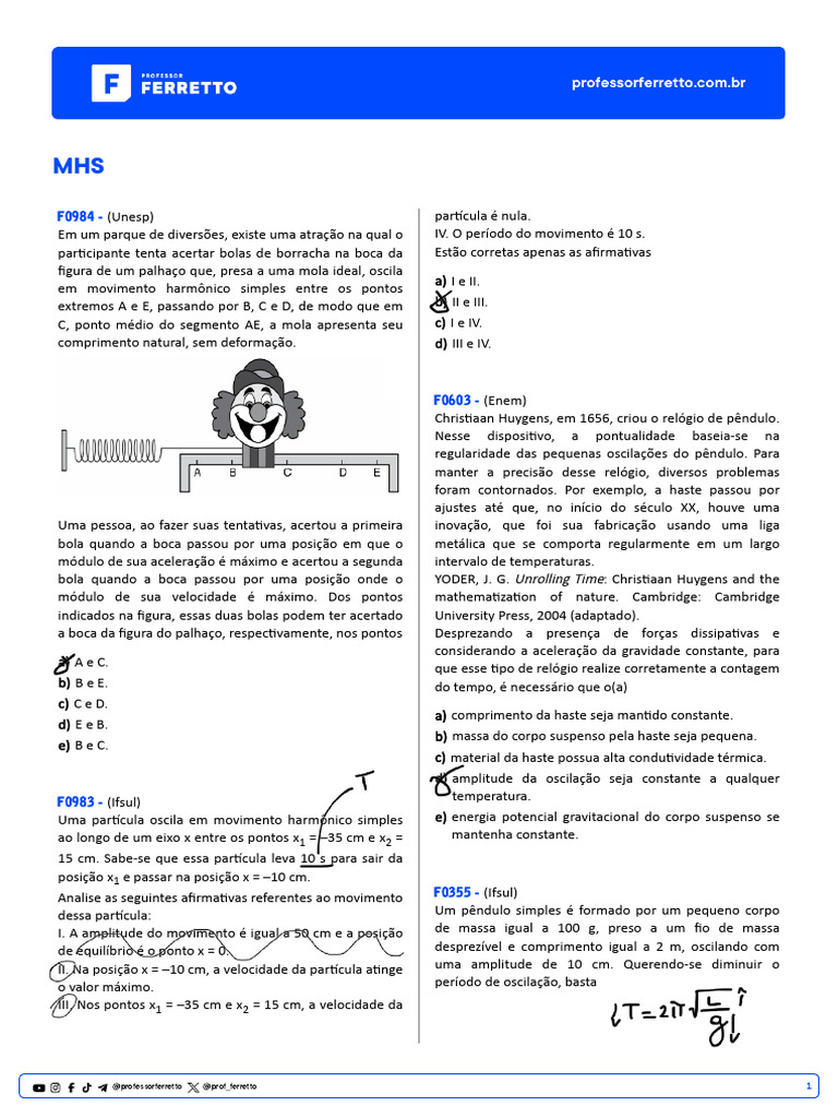 Questions Fisica Mhs | PDF | Pêndulo | Massa