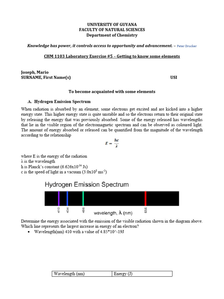 LAB#5 - Getting To Know Some Elements Students Report | PDF | Emission ...