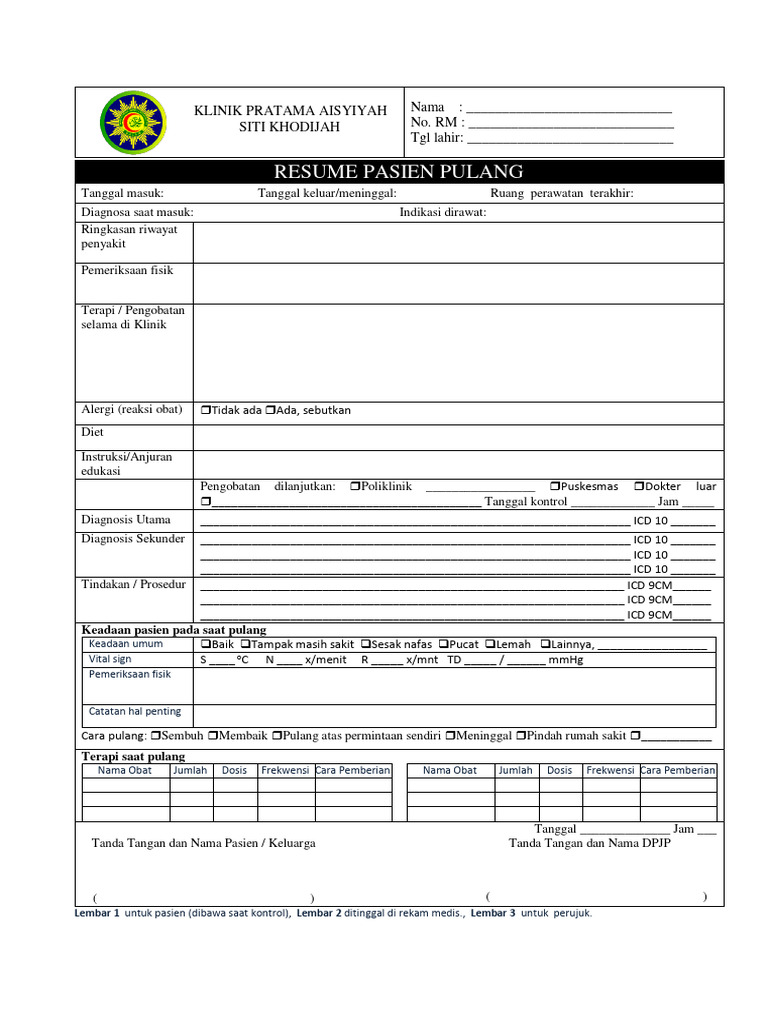 Feni 3.10.1 - RM Resume Pasien Pulang | PDF | Pengelolaan Keuangan & Uang