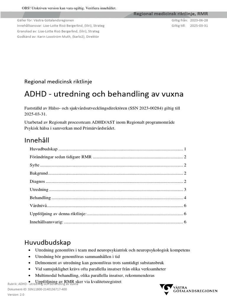 ADHD - Utredning Och Behandling Av Vuxna | PDF