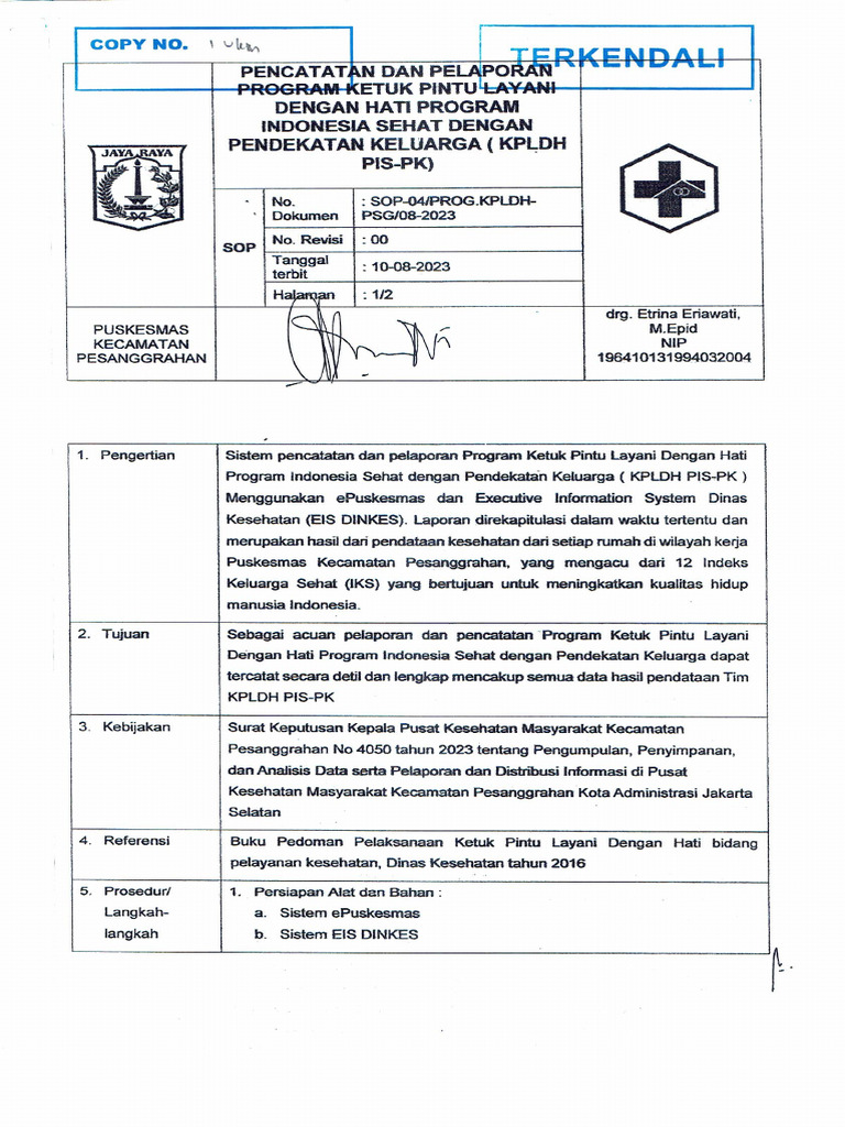 Sop-04 (KPLDH) Pencatatan Dan Pelaporan Program Ketuk Pintu Layani Dengan Hati Program Indonesia ...