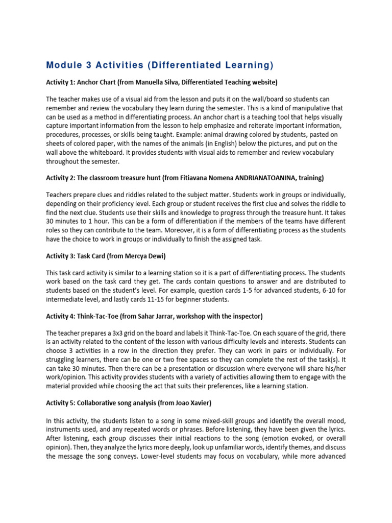 Activities For Differentiated Learning | PDF | Vocabulary ...