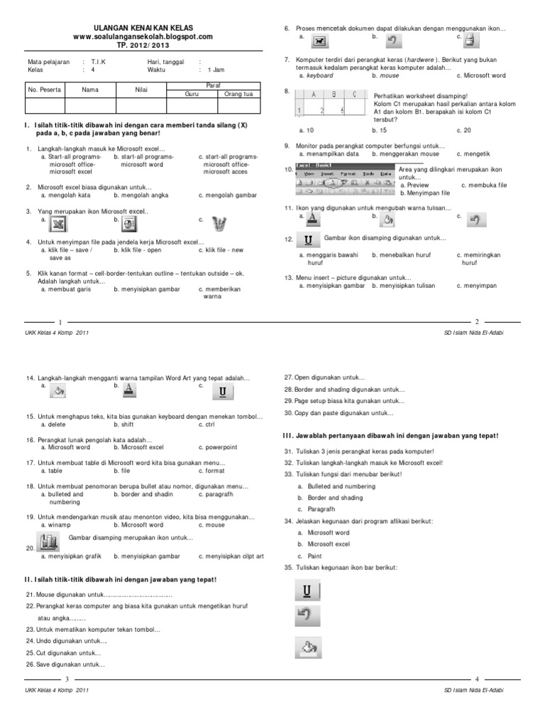Soal Ulangan TIK SD Kelas | PDF