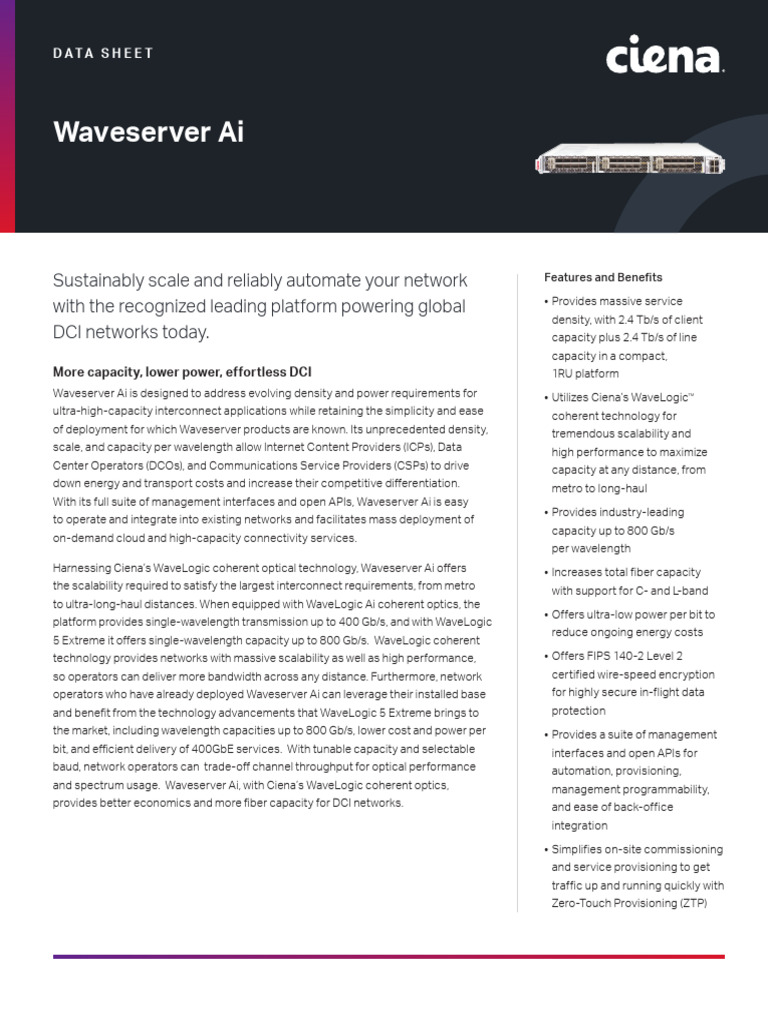 Waveserver Ai DS | PDF | Data Center | Computer Network