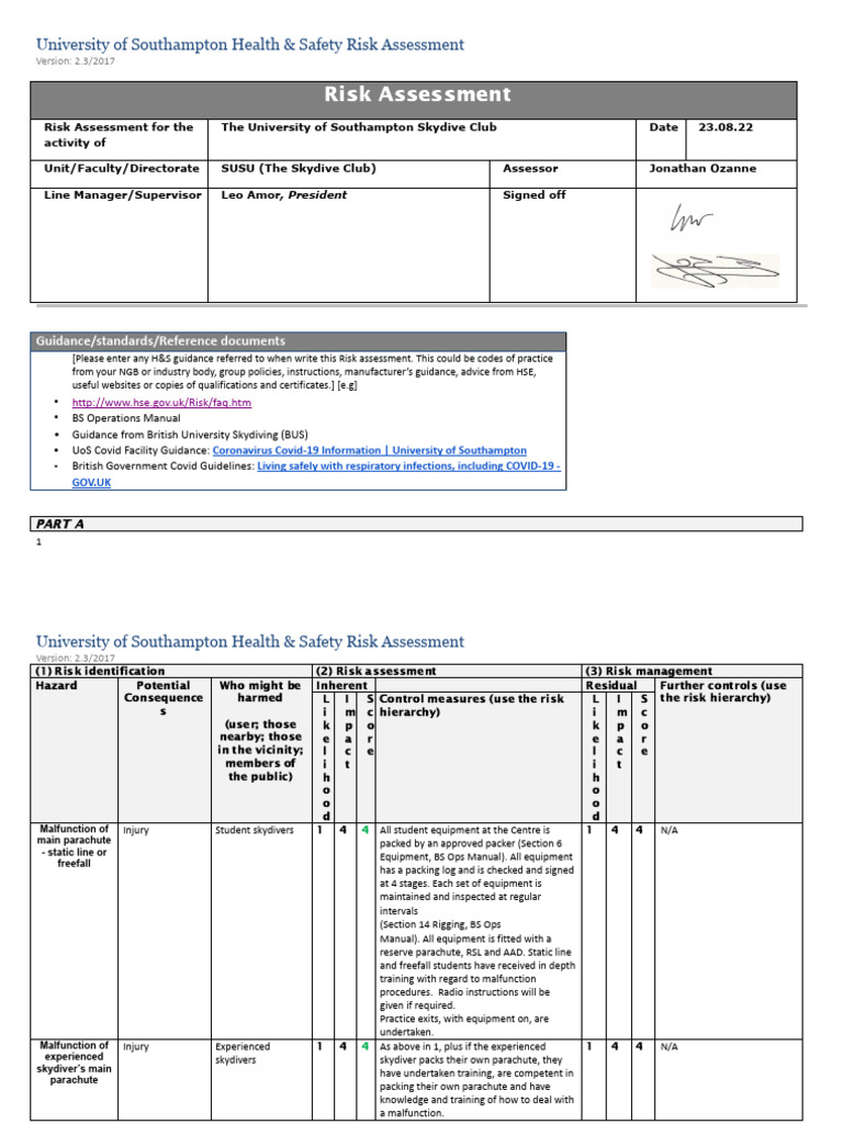 University Of Southampton Health Safety Risk Assessment Pdf