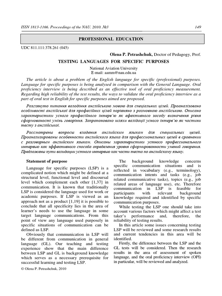 Languages For Specific Purposes | PDF