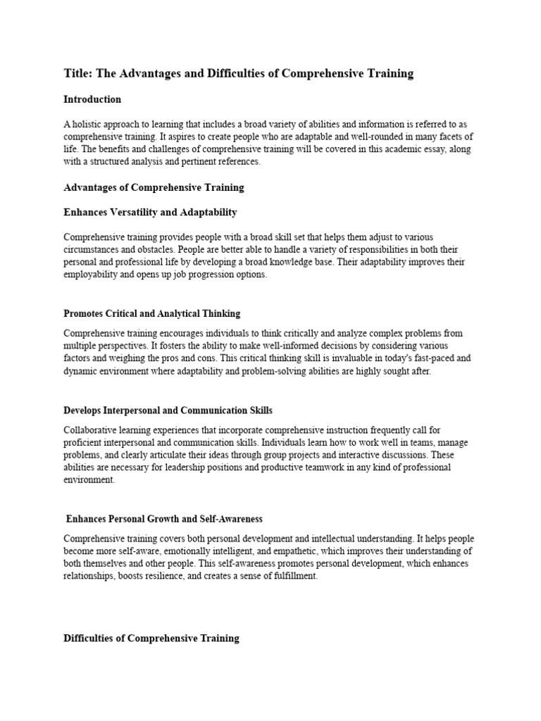 Advantages and Difficulties of Comprehensive Training | PDF ...