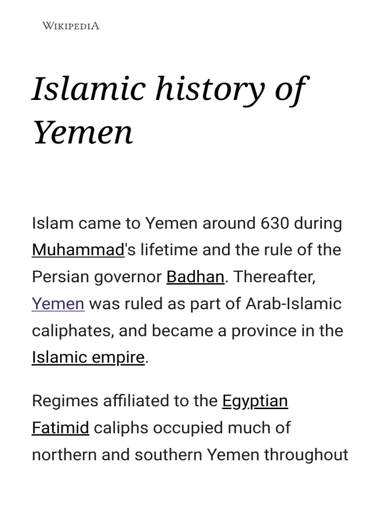 Islamic History of Yemen - Wikipedia | PDF | Travel | Classics