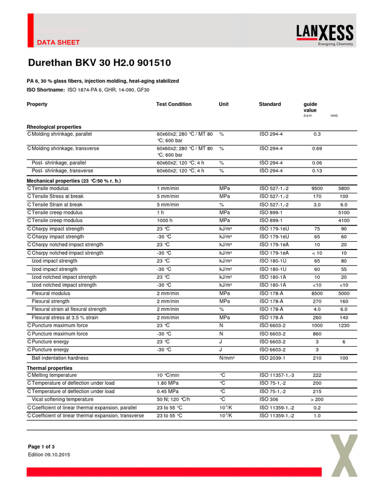 TDS - TS004 - Durethan BKV30H2.0 | PDF | Strength Of Materials | Young ...