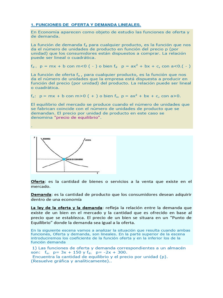 Funciones de Oferta y Demanda Lineales | PDF | Oferta (economía ...