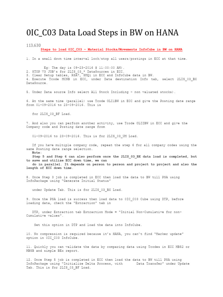 0IC - C03 Data Load Steps in BW On HANA | PDF | Data Management | Software Engineering