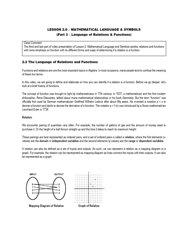 L2.3 - Language of Relations & Functions | PDF | Function (Mathematics) | Set (Mathematics)